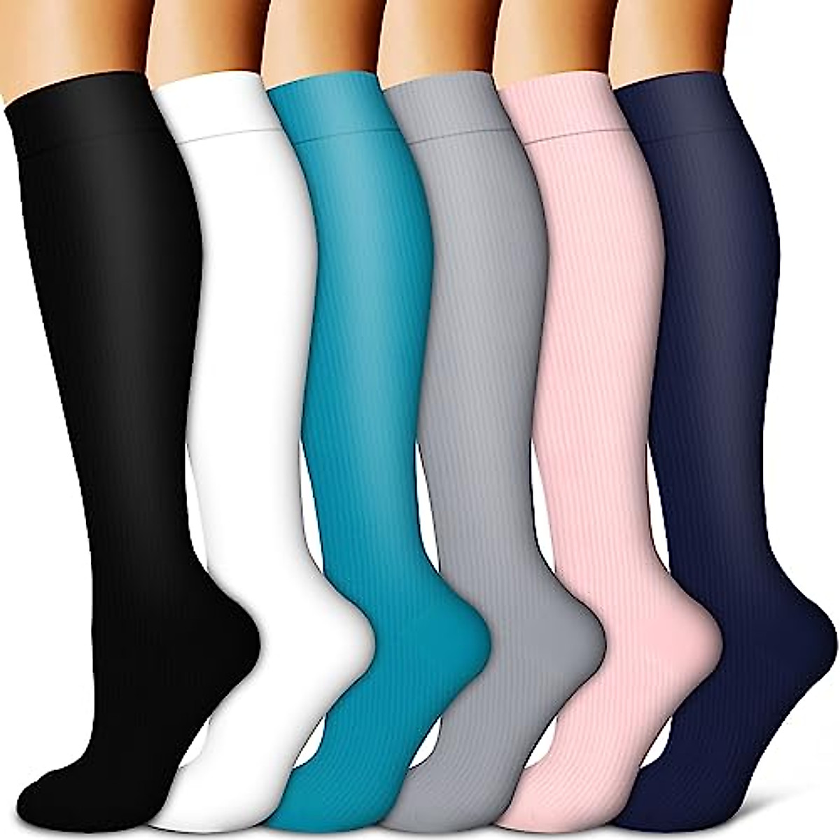 BLUEENJOY Copper Compression Socks for Women & Men (6 pairs) - Best Support for Nurses, Running, Hiking, Recovery