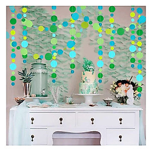 JEYE Blue and Green Circle Dots Party Garland Banner Decoration Polka Dots Paper Streamer Backdrop Hanging Decor for Baby Shower Birthday Wedding Christmas Graduation, Pack of 2, 26ft/8m in Total