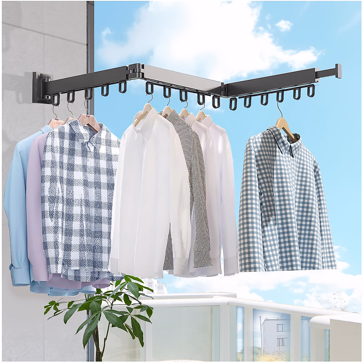 Clothes Drying Rack, Laundry Drying Rack Wall Mount,Space Saver Clothes Rack, Retractable Clothes Drying Rack, Collapsible(Tri-Fold), for Laundry,Balcony, Mudroom, Bedroom. Black Color Rack Clothing.