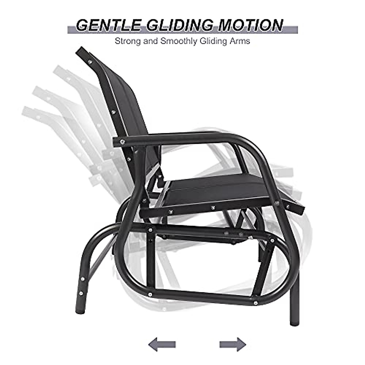 Koreyosh Outdoor Glider Bench 2-Person Rocking Loveseat Chair Patio Swing Rocker w/Powder Coated Frame and Textilene Mesh Seating for Porch Yard Graden, Black