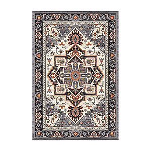 HOMFINE Ultra-Soft Washable Area Rug - 6x9 Non-Slip Vintage Low Pile Carpet Medallion Rugs for Living Room Bedroom Dining Room Office, Black