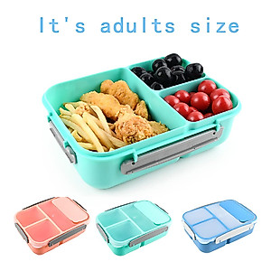 freehour Food Storage Meal Prep Container Box With Lid, 2000ML Large Bento Box For Adults, Leakproof 3 Compartment Bento Lunch Box (Blue)