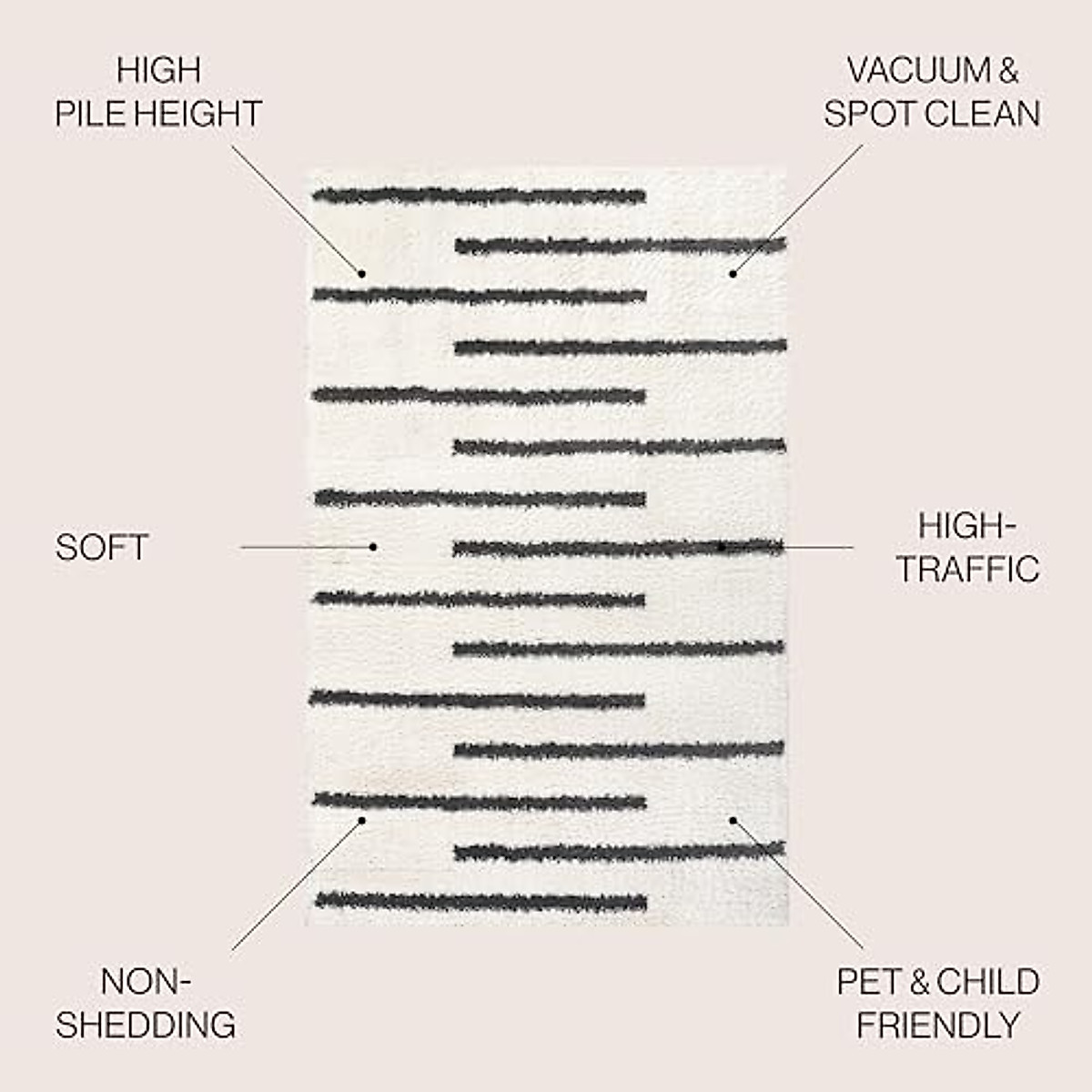 JONATHAN Y MOH402A-8 Alaro Berber Stripe Shag Indoor Area-Rug Bohemian Geometric Contemporary Glam Easy-Cleaning Bedroom Kitchen Living Room Non Shedding, 8 X 10, White/Black