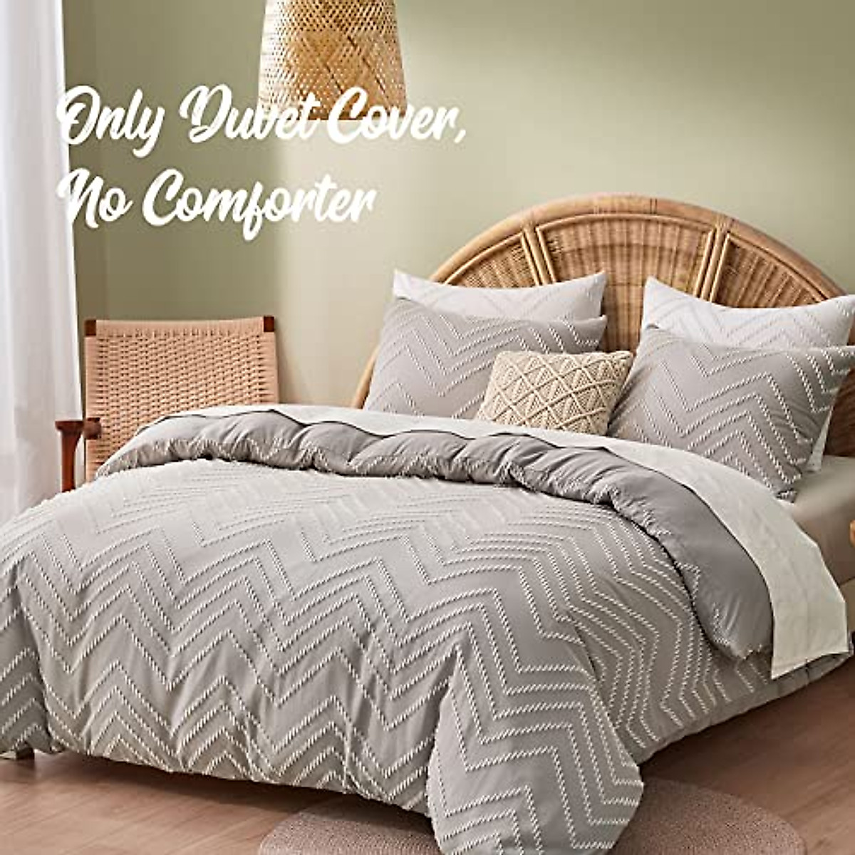 Tametra Boho Duvet Cover Queen - Tufted Queen Duvet Cover,Textured Duvet Cover, Ultra Soft Shabby Chic Embroidery Duvet Covers for All Seasons PCS 90" x 90"(Gray)
