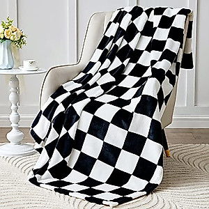 BEDELITE Checkered Throw Blanket for Couch and Bed, Luxurious Decorative Fleece Blanket with Checkerboard Grid Home Decor, Soft and Cozy Black and White Throw Blanket for Spring and Summer, 50"x60"