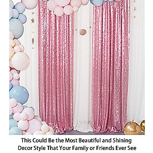Sparkle Backdrop Curtain Fuchsia Pink 2 Panels Set Sequin Photo Backdrop 2FTx8FT Sequin Backdrop Curtain Pack of 2