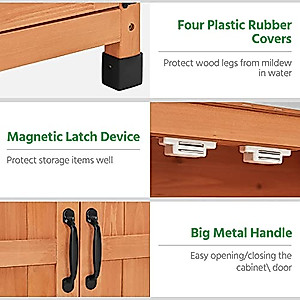 Yaheetech Garden Potting Bench Table - Outdoor Garden Patio Wooden Storage Cabinet & Solid Wood Planting Work Bench with Large Space Storage & Metal-Plated Tabletop, Brown