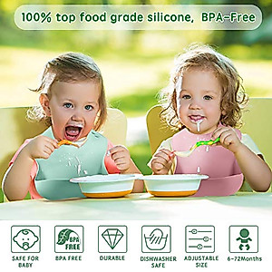 Silicone Bibs for Babies &Toddler, Waterproof PBA-Free Easy Clean Feeding Bibs (6-72months)