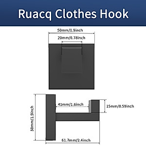 Ruacq Double Towel Hook Matte Black Square Base Bathroom Robe Towel Holder Hand Towel Hanger Stainless Steel Modern Wall Mounted