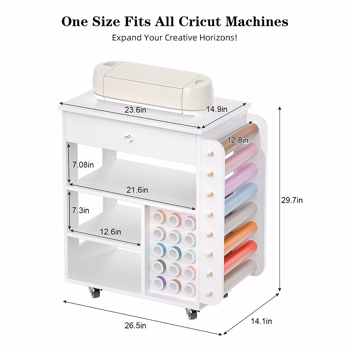 Rolling Craft Cart and Storage Table for Cricut - VDamu Vinyl Roll Holder and Craft Room Organizer