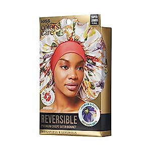 KISS COLORS & CARE Reversible Hair Bonnet Super Jumbo - Floral Design, Luxurious Satin & Breathable Material for Hair Protection from Dryness, Friction & Split Ends Overnight - for All Hair Types