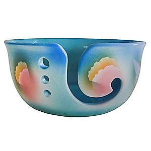 Springtime Yarn Storage Bowl by Award-Winning Artist Judith Stiles. Handcrafted Pottery Knitting Bowl, Handmade From Durable Pottery, Fits 3 Balls. Gift for Knitters. Made in the USA.7.5" Diam. x 3.5"