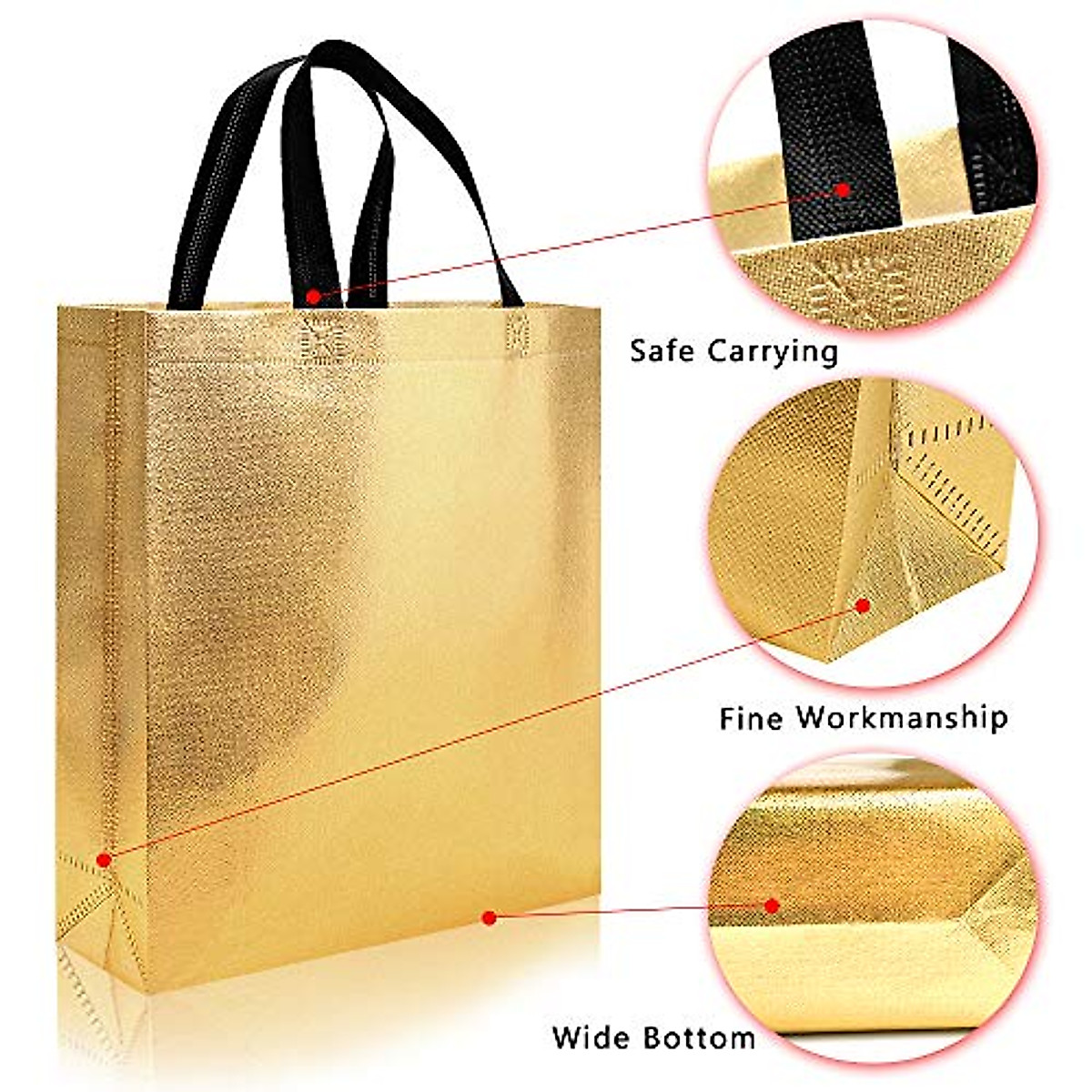 M&C Music Color 16pcs Glossy Reusable Grocery Shopping Bag Tote Bag with Handle Present Bag Gift Bag