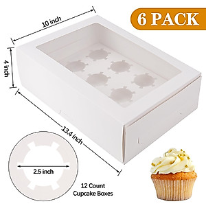 YunKo 6 Pack Dozen Cupcake Boxes White Cupcake Containers with Window Fit 12 Cupcakes or Muffins