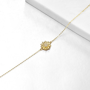 KECHO 14k Yellow Gold Sunflower Bracelet for Women, Fine Gold Jewelry Gifts for Her (Sunflower Bracelet)