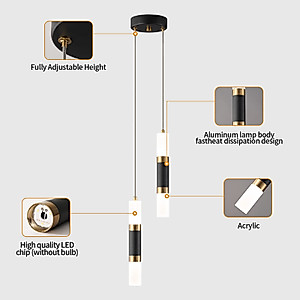 LIANGMH 2-Light Modern Kitchen Island Dimmable LED Modern Black Gold Mini Pendant Light, Bedroom Bedside Table Black Small Pendant Light