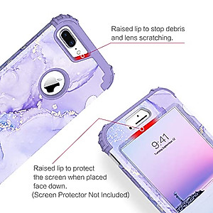 BENTOBEN iPhone 8 Plus/iPhone 7 Plus Case, Phone Case Heavy Duty 3 in 1 Full Body Rugged Shockproof Hybrid Hard PC Bumper Drop Protective Girls Women iPhone 8 Plus/7 Plus Cover, Purple Marble Design