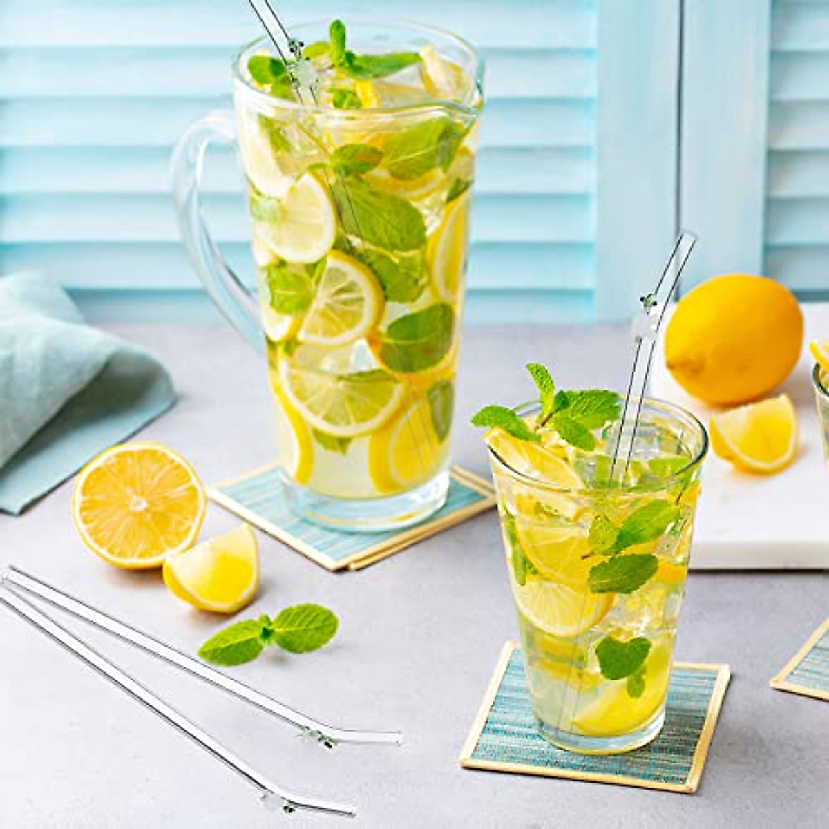 8 Pcs Reusable Glass Straws with 2 Cleaning Brushes, 8 mm x 7.9 Inch Bent Glass Turtle Straws Colorful Turtle on Clear Straws for Smoothie Cocktail Juice Shakes Beverages