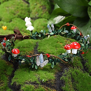 MOSTORY Fairy Flower Mushroom Crown - Elf Woodland Crown Headpiece Red Mushrooms Circlet with Raw Quaz Forest Tiara for Girls Renaissance Cosplay Carnival Photo Shoot