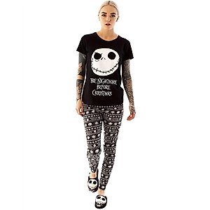 Disney Nightmare Before Christmas Pyjamas Womens Skellington PJ Top Trousers Small Black