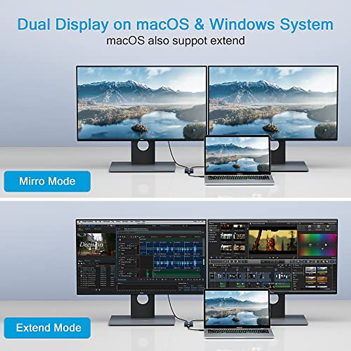 dockteck Thunderbolt 3 to Dual 4K 60Hz HDMI Adapter, Thunderbolt 3 Dock USB Type C to Dual HDMI 2.0 Adapter, Supports Up to Two Monitors on Mac and Some Windows