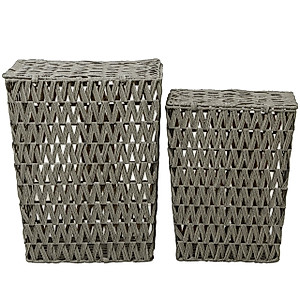 Deco 79 Metal Storage Basket with Matching Lids, Set of 2 22", 19" H, Gray