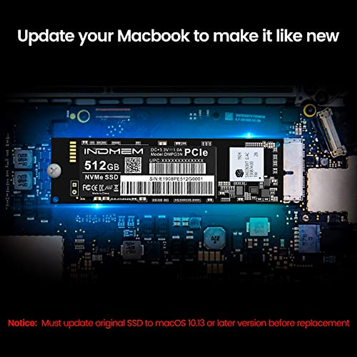 INDMEM 512GB NVMe PCIe SSD 3D TLC NAND Flash Hard Drive Disk 512G Only for Late 2013 - Mid 2015 MacBook Pro, Mid 2013-2017 MacBook Air, Late 2013-2017 iMac, Late 2013 Mac Pro, Late 2014 Mac Mini