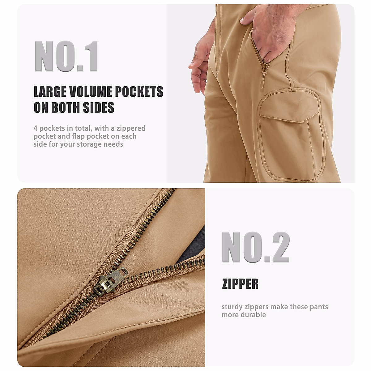 MAGCOMSEN Ski Pants Men Snow Pants Men Hiking Pants Mens Camping Pants Hunting Pants Softshell Pants Winter Pants for Men Sand