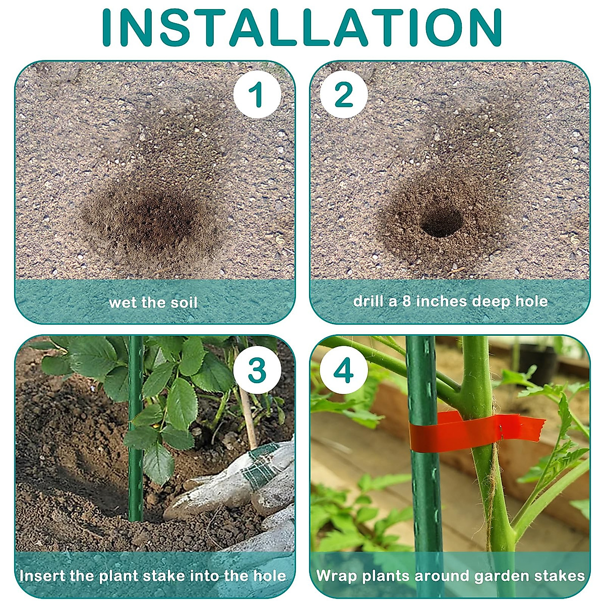 HOOPLE 30Pack Garden Stakes Sturdy Plant Sticks/Support, Tomato Stakes, Garden Stakes, Steel Plant Stakes for Outdoor Climbing Plants, Plant Sticks Support for Tomato Beans Potted (4FT 30PACK)