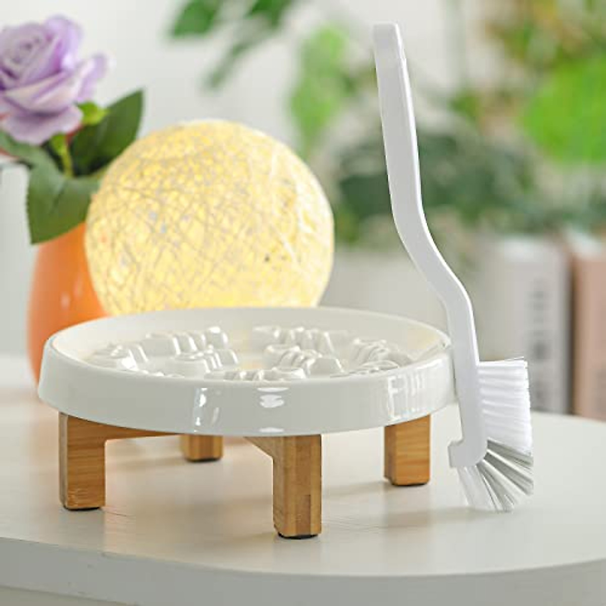 Fatcatjoy Cat Slow Feeder Bowl Ceramic Elevated Plate Cat Puzzle Feeder Improve Vomiting Dog Food Bowls Slow Feeder Easy to Clean(with Brush)