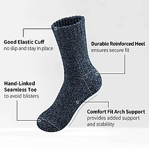 5 Pairs Wool Socks Mens, Warm Winter Socks, Soft Wool Hiking Socks, Casual Crew Socks for Men