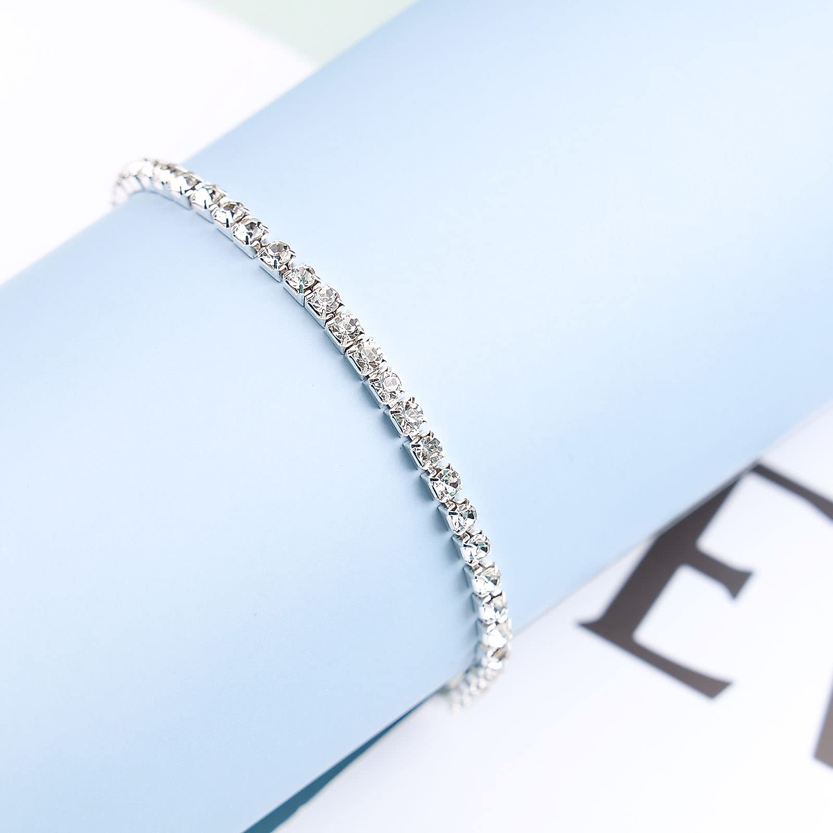 Zeshimb Cubic Zirconia Tennis Bracelet Crystal Cz Chain Bracelet Silver Tennis Chain Bracelet Diamond Round Bracelet Wedding Bridal Rhinestone Bracelets Jewelry for Women (Single Layer)