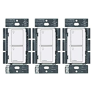 Lutron Caseta Smart Lighting Switch for All Bulb Types or Fans | Neutral Wire Required | PD-6ANS-WH | White (3-Pack)