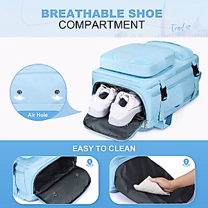 Maelstrom Travel Backpack for Women Men,35L Laptop Backpack Fits 17-Inch Laptop,Waterproof Carry On Backpack for Airplanes with Detachable Crossbody Bag&Shoe Compartment,Light Blue, Large