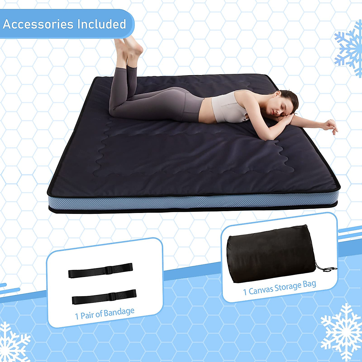 MAXYOYO Cooling Floor Mattress Japanese Futon Mattress for Hot Sleepers, Cooling Mattress Pad Portable Camping Mattress Roll Up Mattress for Summer, Breathable Mesh, Cool Sleep, Charcoal Black, Full