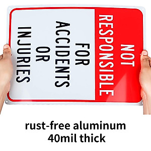 2-Pack Not Responsible for Accidents or Injuries Sign，Enter at Your Own Risk Sign - 12"x 8" - .040 Aluminum Reflective Sign Rust Free Aluminum-UV Protected and Weatherproof