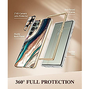 GVIEWIN Marble Bundle - Compatible with Samsung Galaxy S23 Ultra 6.8 Inch [No Built-in Screen Protector] + Phone Ring Holder (Dreamland River/Purple) (2 Items Bundle)