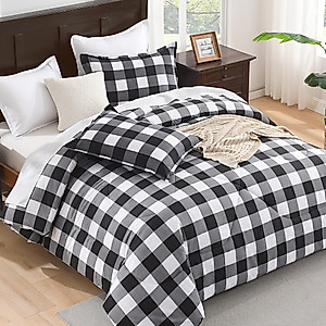 Andency Black Plaid Comforter Set Twin Size (66x90 Inch), 2 Pieces (1 Gingham Comforter and 1 Pillowcase), Summer Lightweight Microfiber Buffalo Check Down Alternative Comforter Set for Kids Boys