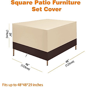Mancro Square Patio Table Cover, 48 Inch Water-Resistant Outdoor Furniture Covers for Table and Chairs, Windproof & UV-Protection Patio Cover Fire Pit Covers 48L x 48W x 29H, Brown Outdoor Table Cover