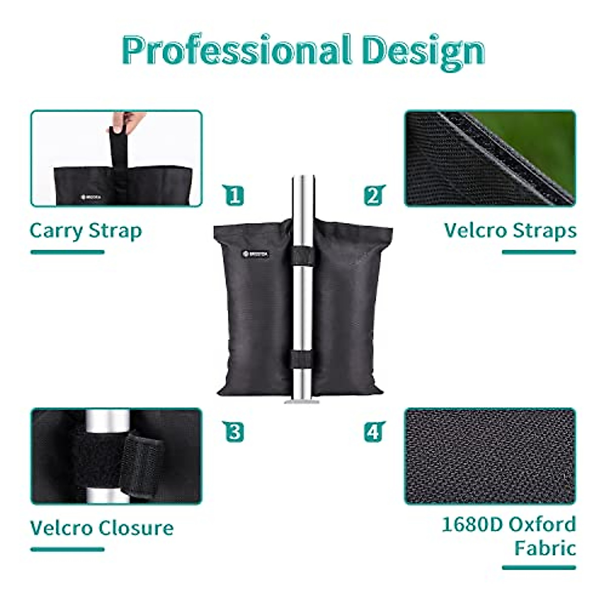 Brosyda Canopy Weights Sand Bags, Canopy Weights 112 LBS Gazebo Tent, Applicable to Pop Up Tent Gazebo Canopy Outdoor Sun Shelter Umbrella (4-Pack, 16"×16", Without Sand)