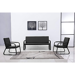 walnest 3PCS 5 Seats Office Reception Chair Set PU Leather Waiting Room Bench Visitor Guest Sofa Airport Clinic 2x1-seat and 1x3-seat