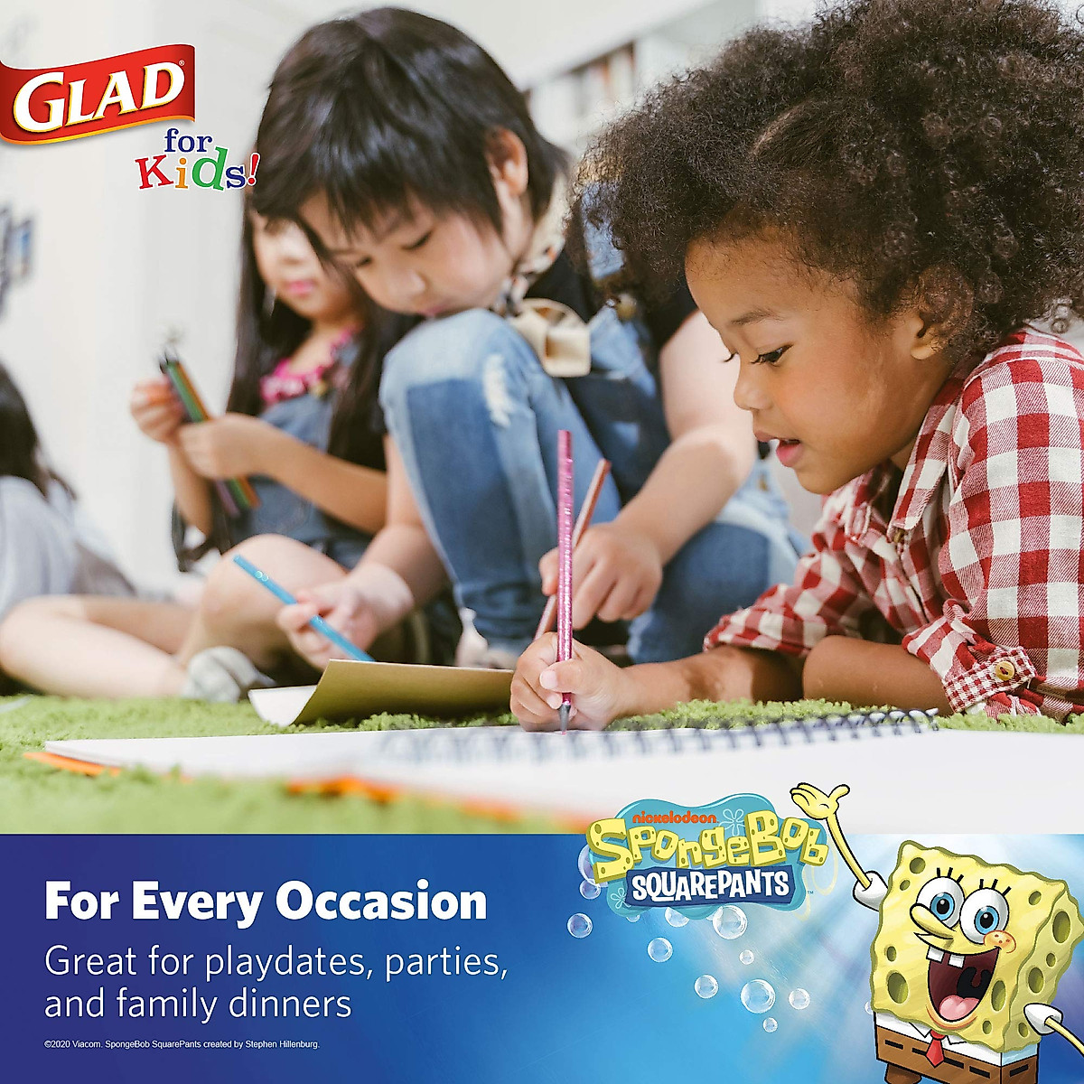 Glad for Kids SpongeBob SquarePants Paper Snack Bowls with Lids, 12oz | Heavy Duty Disposable Soak Proof Microwavable Paper Bowls for Kids and Adults, 20 Count