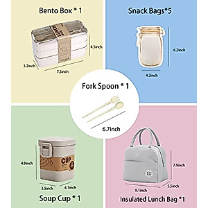 Flowerhug Bento Box Lunch Box Bento Boxes Home Stackable 3 Layer Japanese Compartments Cute Lunch Box Accessories With Bag Microwave SafeBPA-Free