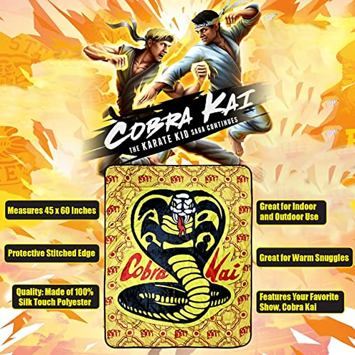 Bazillion Dreams Cobra Kai Fleece Fleece Softest Comfy Throw Blanket for Adults & Kids| Measures 60 x 45 Inches