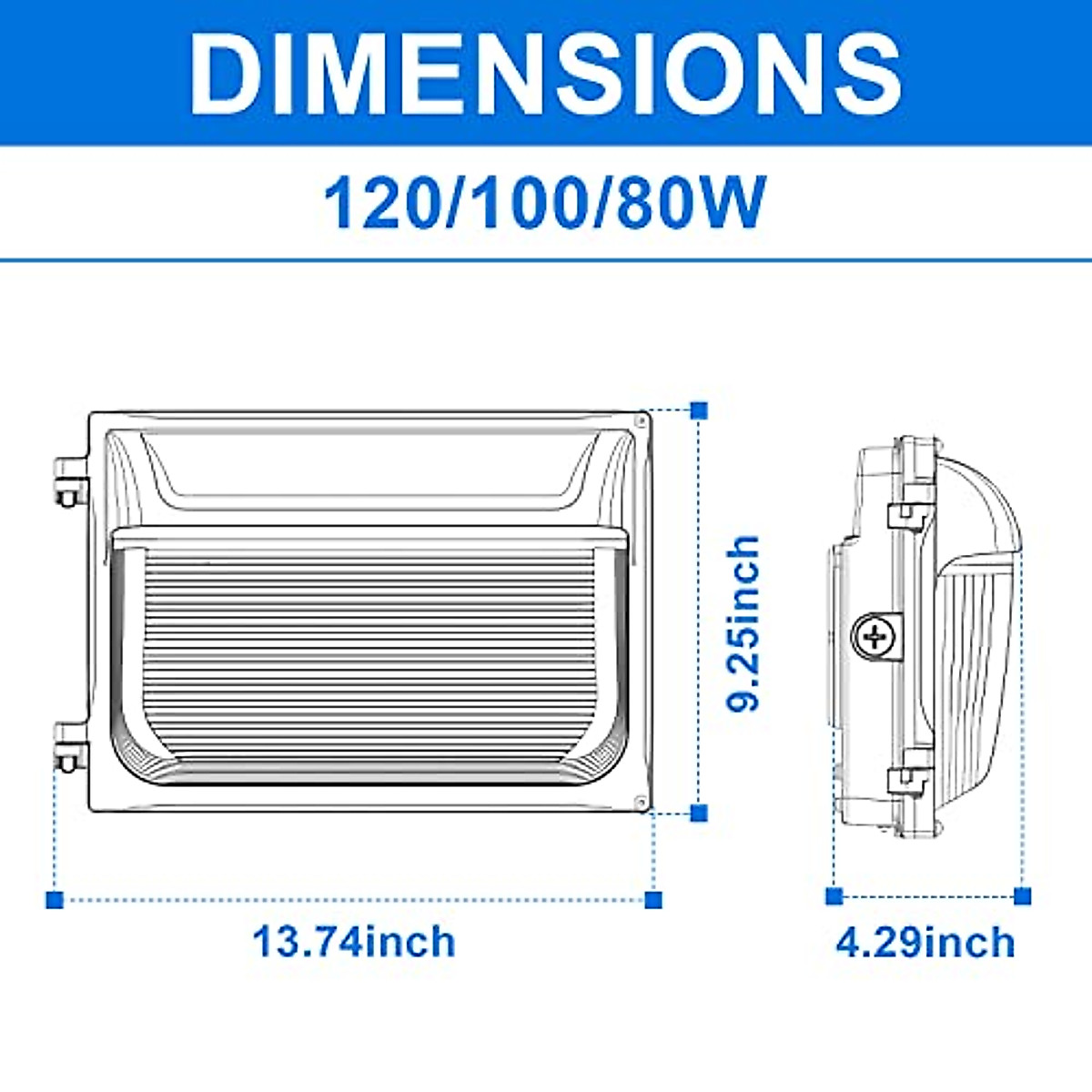 LED Wall Pack Light with Dusk-to-Dawn Photocell,120W/100W/80W Selectable, 0-10V Dimmable 15600LM 5000K Daylight Outdoor Wall Light,Replace 450W MH/HPS, IP65 120-277V AC for Parking Lot DLC & UL Listed