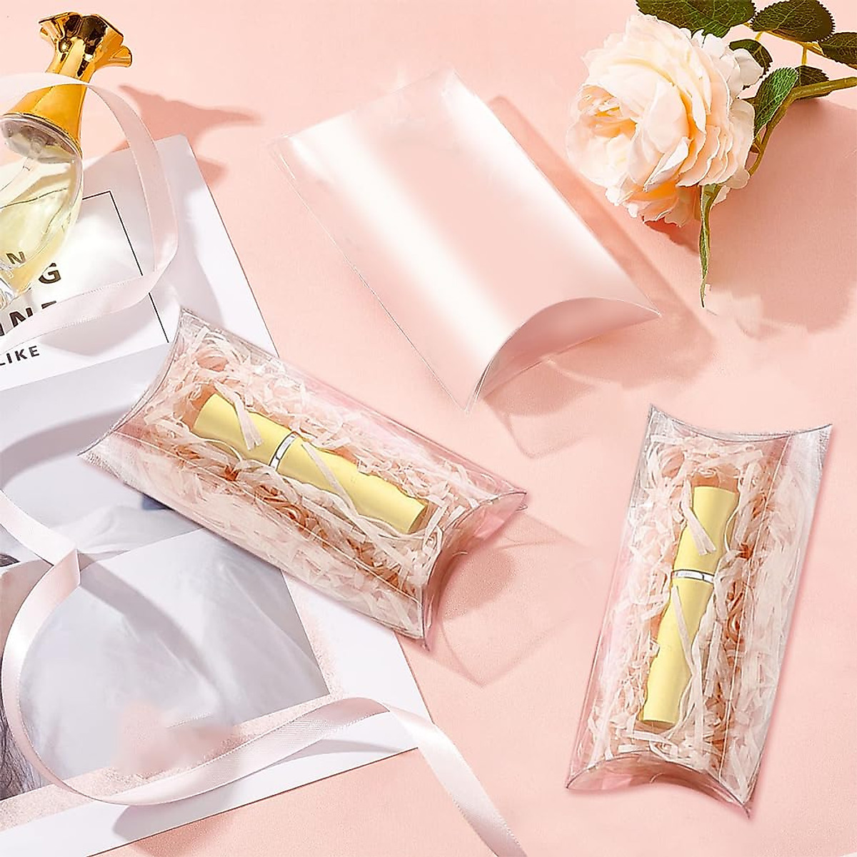 BENECREAT 30 Packs Clear Plastic Pillow Favor Box Candy Treat Gift Box for Wedding Party Packing Box, Over Size - 5.5x2.5x1