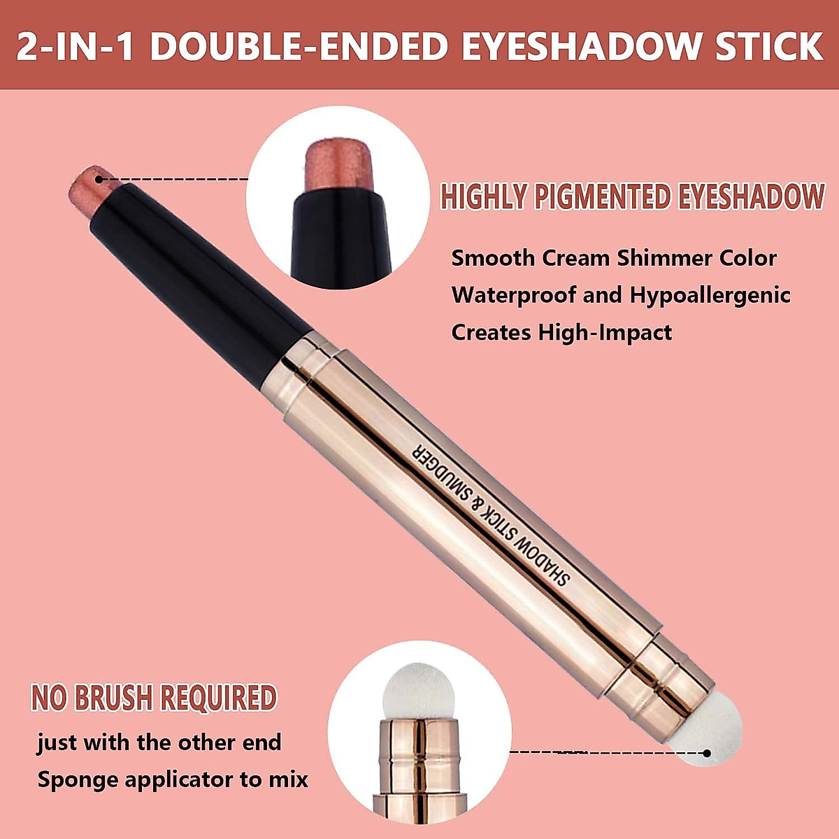 TWLBXMG 2 in1 Orange Copper Eyeshadow Stick Makeup Cream Shimmer Smooth Eyeshadow Pencil Hypoallergenic Natural Waterproof Long Lasting Eye Shadow Pen Highlighter Stick Multi-Dimensional Eyes Look 05