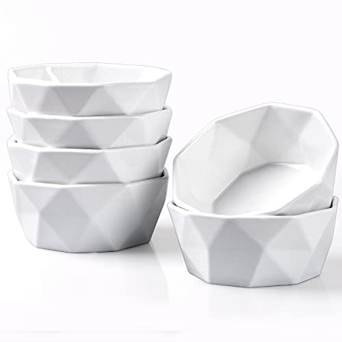 Delling Ramekins 4 oz Set, Creme Brulee Ramekins Oven Safe, Geometric Souffle Dishes Ramekins, Porcelain Ramekin for Baking Souffle Ramekins Bowls, Small Souffle Dishes Bowls Set of 6, White