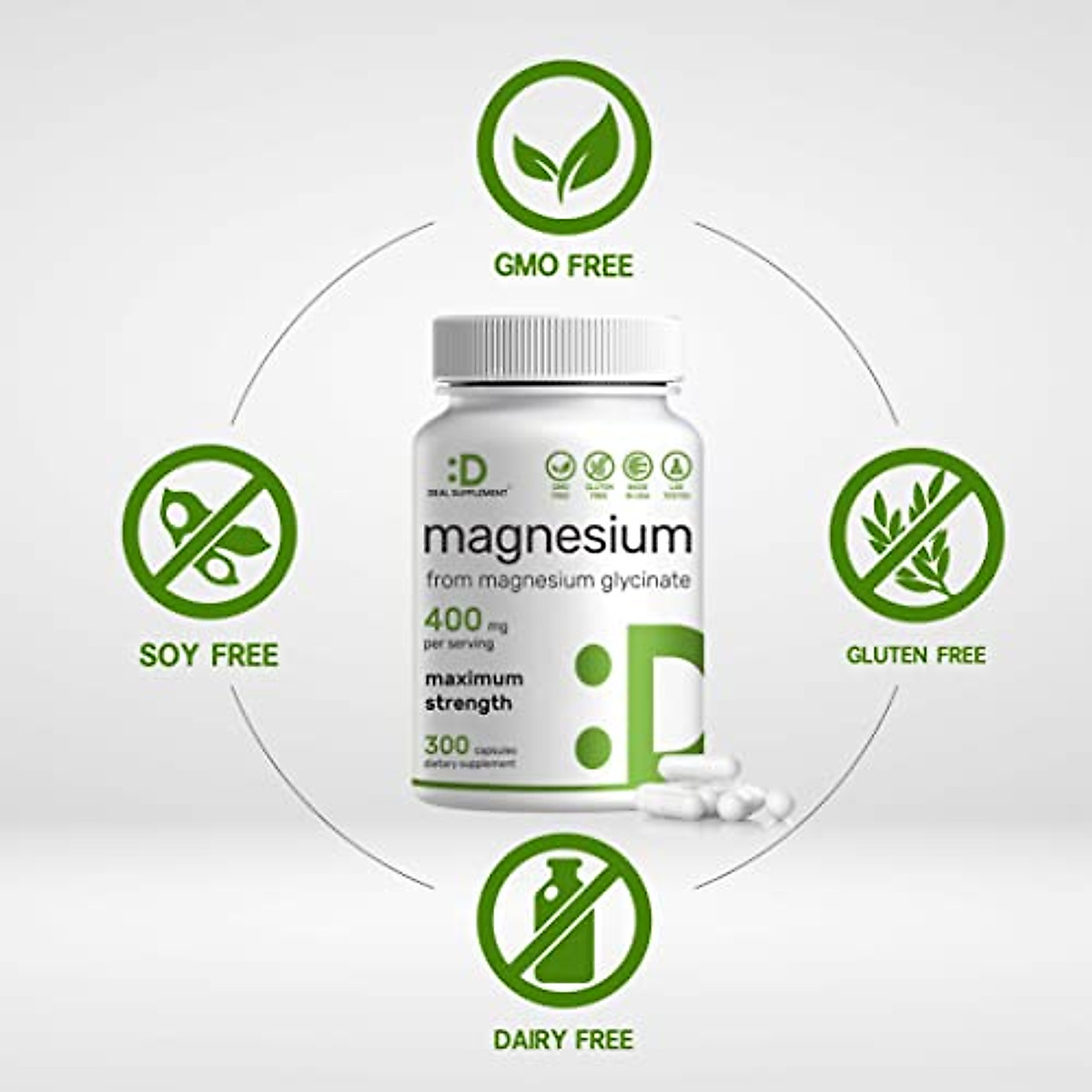 Magnesium Glycinate 400mg | Elemental Magnesium - 300 Capsules | Chelated for Easy Absorption | Highly Purified Essential Trace Mineral for Muscle, Joint, Heart, & Immune Support