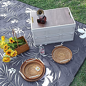 DEWUR Picnic Blankets 79"x79" Extra Large Outdoor Blanket Beach Blanket Waterproof SandProof Picnic Mat Washable Foldable Portable for Grass Lawn Beach Camping (Black Grey)